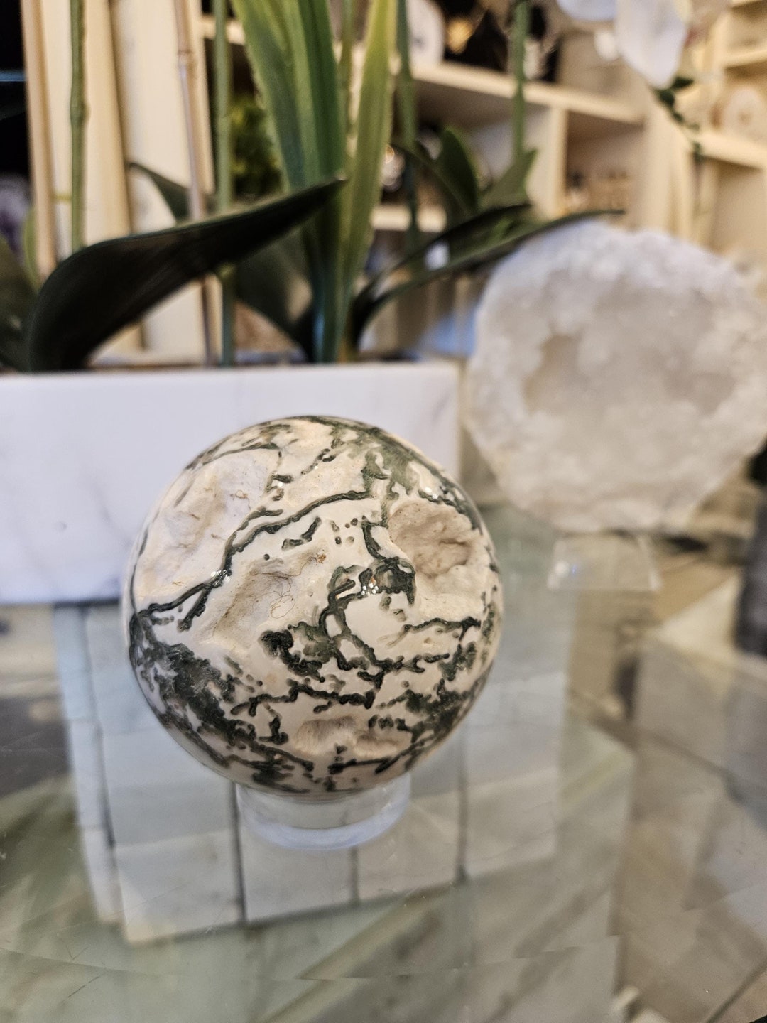 Moss Agate Sphere, Moss Agate, Ball, Orb, Obicular, Healing Crystal ...