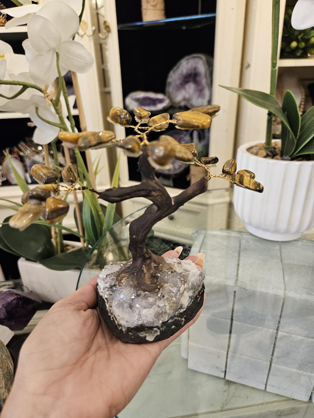 Tigers Eye Tree, Amethyst Base, Tree of Life, Healing Crystal, Home ...