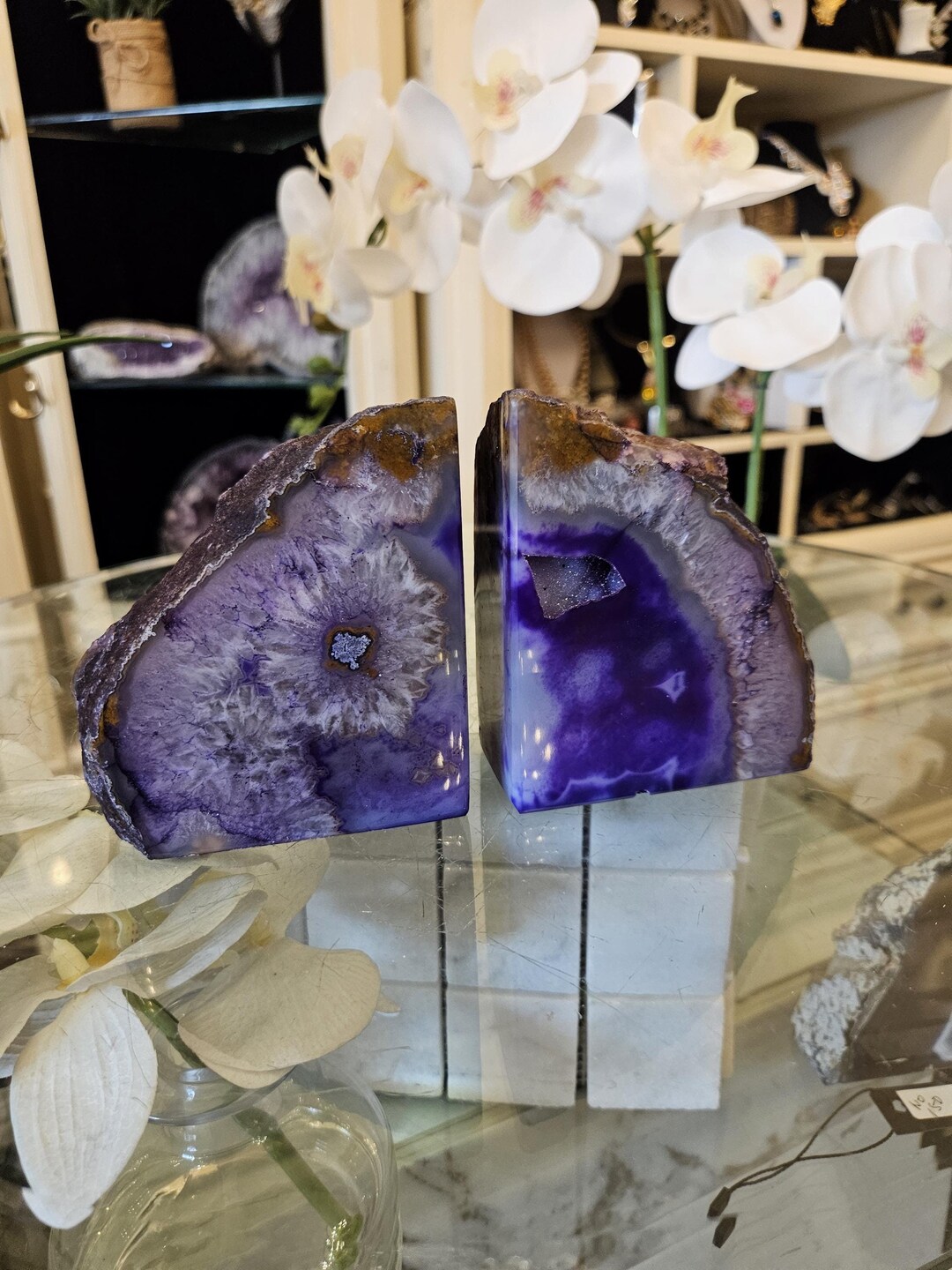 Purple Bookends, Agate Bookends, Crystal Bookends, Healing Crystal ...