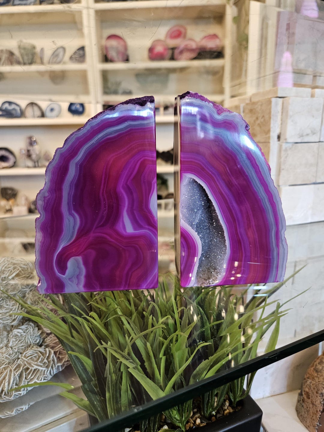 Pink Bookends, Agate Bookends, Crystal Bookends, Healing Crystal, Home ...