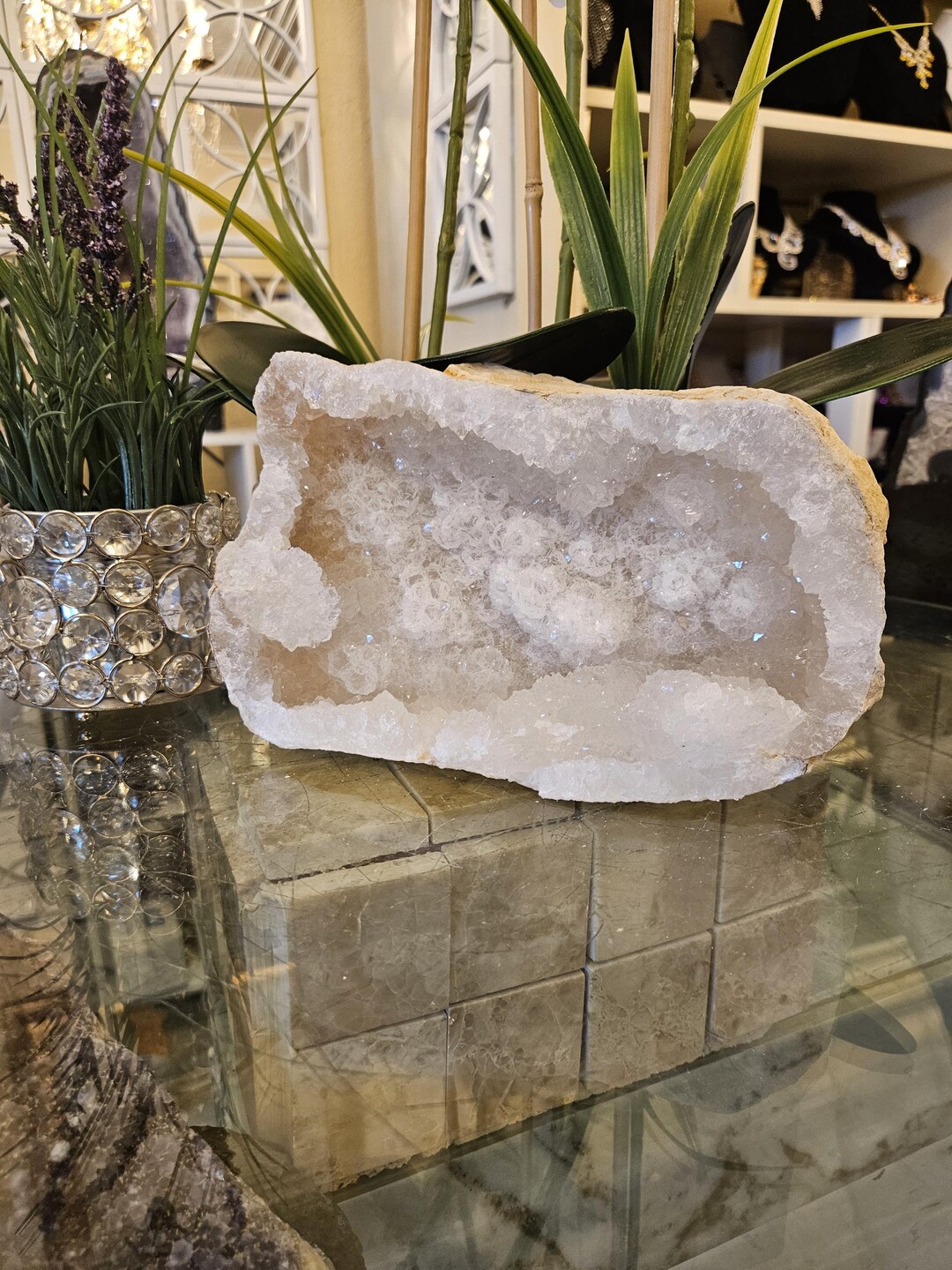 Clear Quartz,snowy Quartz, Geode, White Crystal, Healing Crystal, Home ...