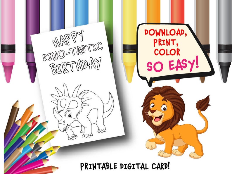 Printable Happy Birthday Card, DINO-TASTIC Birthday Printable Card ...