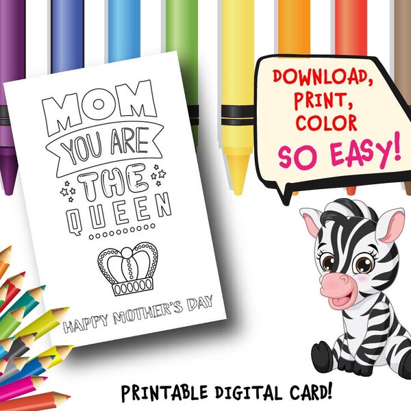 Printable MOTHER'S DAY Card, Digital Coloring Card, Printable Card, You ...