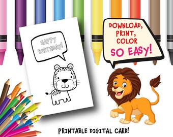 Printable Birthday Card , Coloring Card, Color Your Own Card, Instant ...