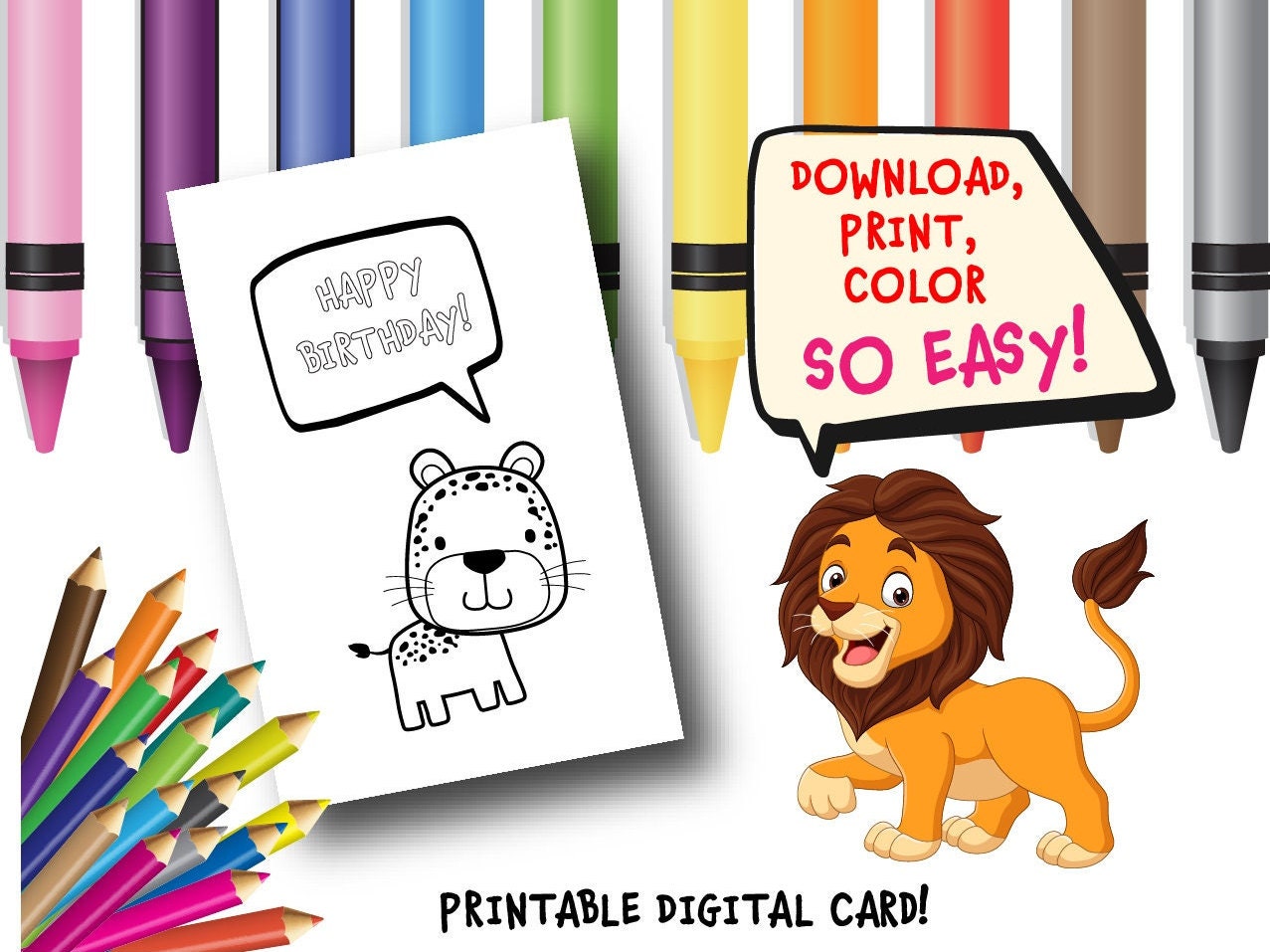 Printable HAPPY BIRTHDAY Card, Printable Card Lioness, Birthday Card ...