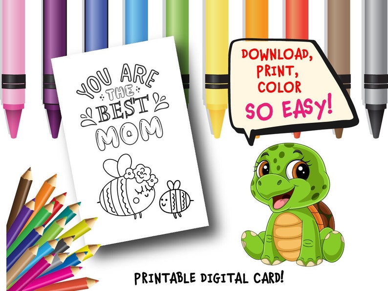 Printable MOTHER'S DAY Card, Digital Coloring Card, Printable Card, You ...