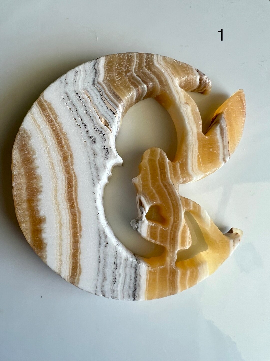 Fairy Moon Calcite Carvings// Orange and White Calcite With Dendritic ...
