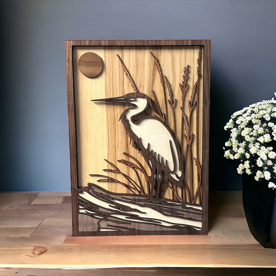 Multilayer Heron Wood Wall Art: Nature Home Decor - Etsy