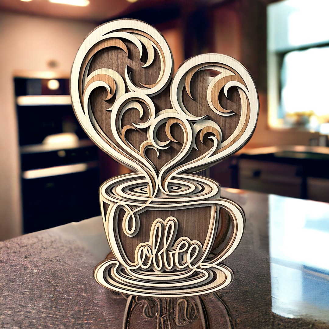 Multilayer Wood Wall Art: Curly Coffee Lover Wood Sign, Wall Decor ...