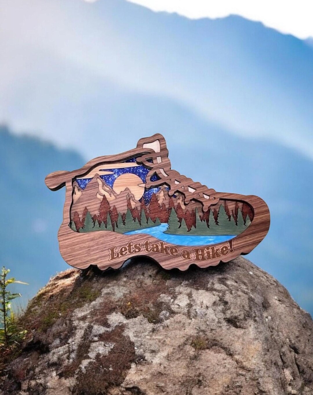 Hiking Boot Wood Wall Art: Layered Nature Scene Decor - Etsy