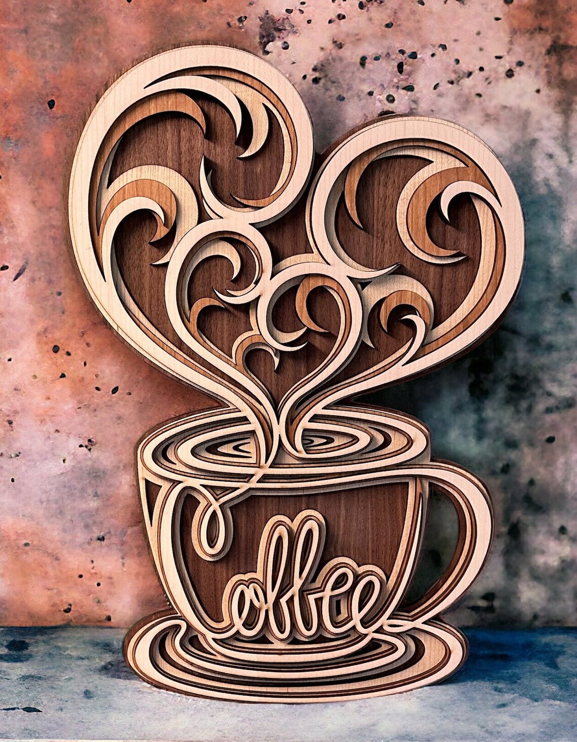Multilayer Wood Coffee Sign: Curly Coffee Lover Wall Art - Etsy