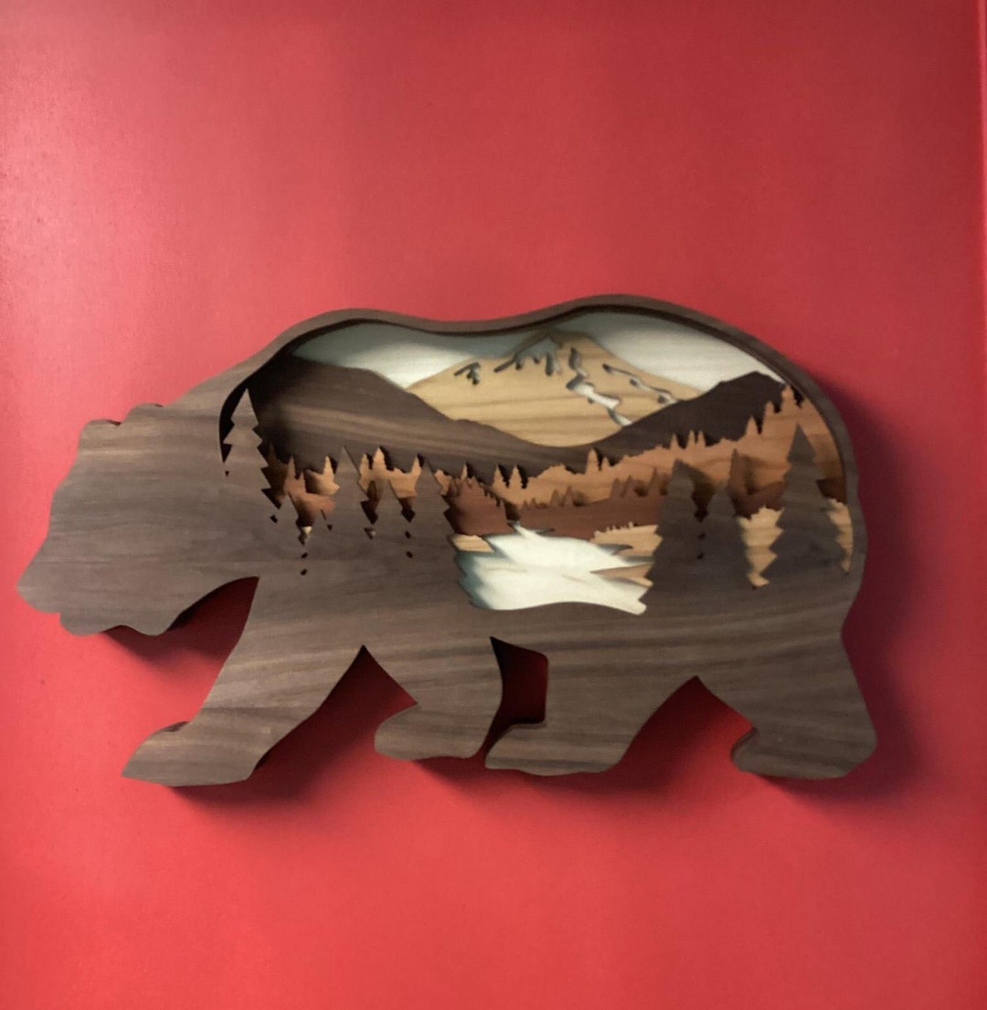 Multilayer Wood Art: Bear Scene Wood Wall Decor, Wall Art, Sign, Wall ...