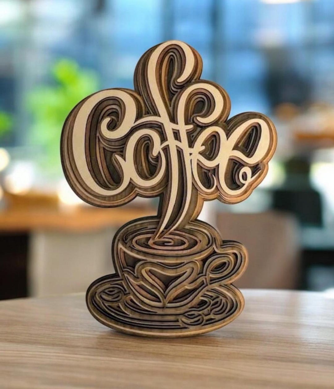 Multilayer Wood Wall Art: Steaming Cup of Coffee Wood Decor, Home Decor ...