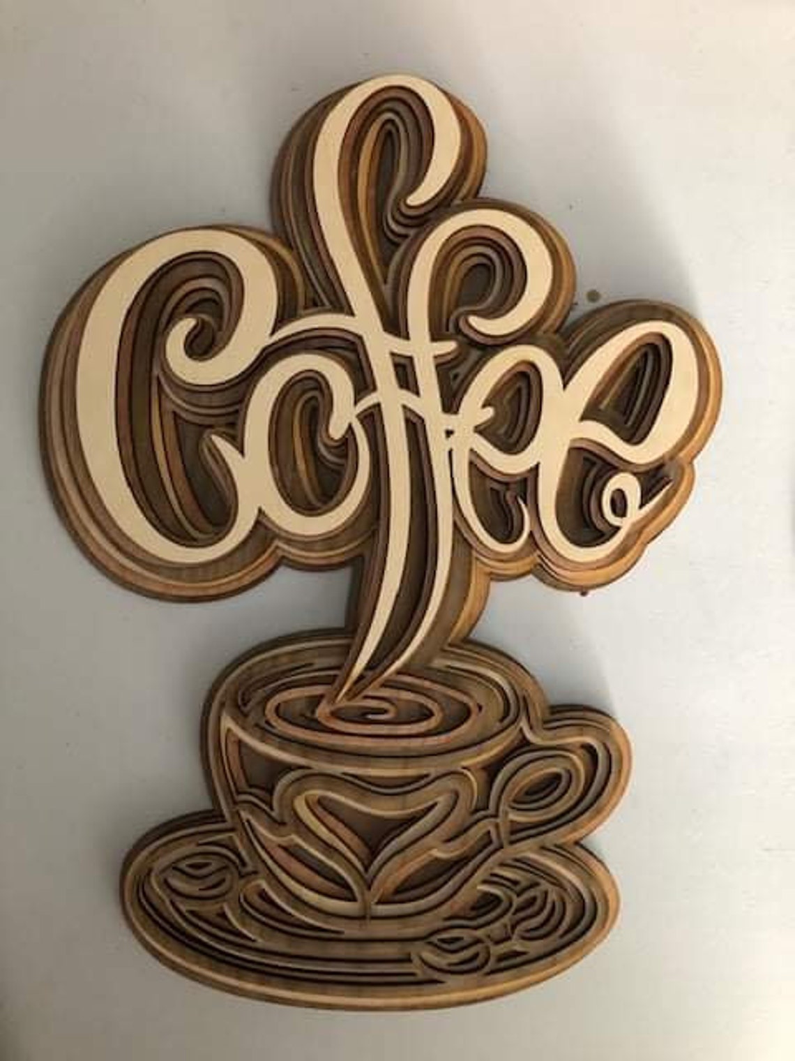 Multilayer Wood Wall Art: Steaming Cup of Coffee Wood Decor, Home Decor ...