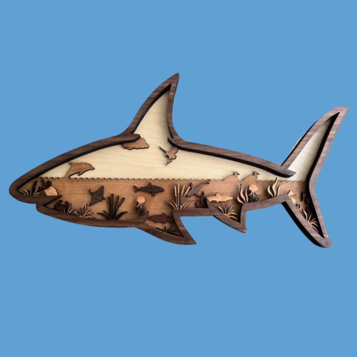 3D Wood Great White Shark Wall Art: Ocean Scene Decor - Etsy