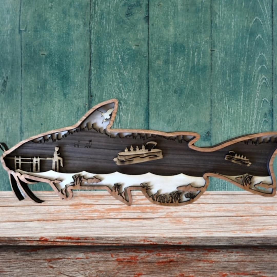 Multilayer Wood Art: Catfishin' Catfish Wood Wall Decor, Wall Art, Sign ...