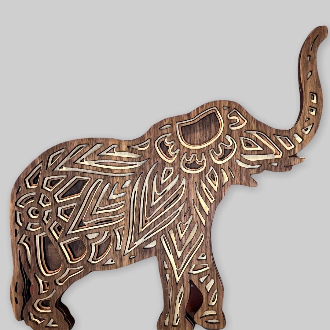 Multilayer Wood Wall Art: Trumpeting Elephant Wood Wall Decor - Etsy