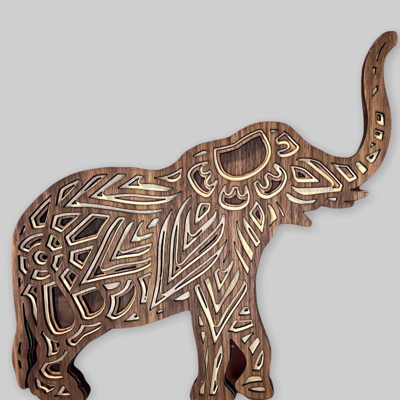 Multilayer Wood Wall Art: Trumpeting Elephant Wood Wall Decor - Etsy