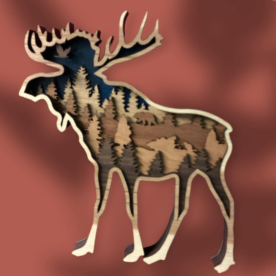 Multilayer Wood Art: Moose Wood Wall Decor, Wall Art, Sign, Wall ...