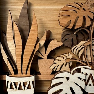 Multilayer Wood Artl Potted Plants, Wall Hanging, Wall Sign, Nature Art ...