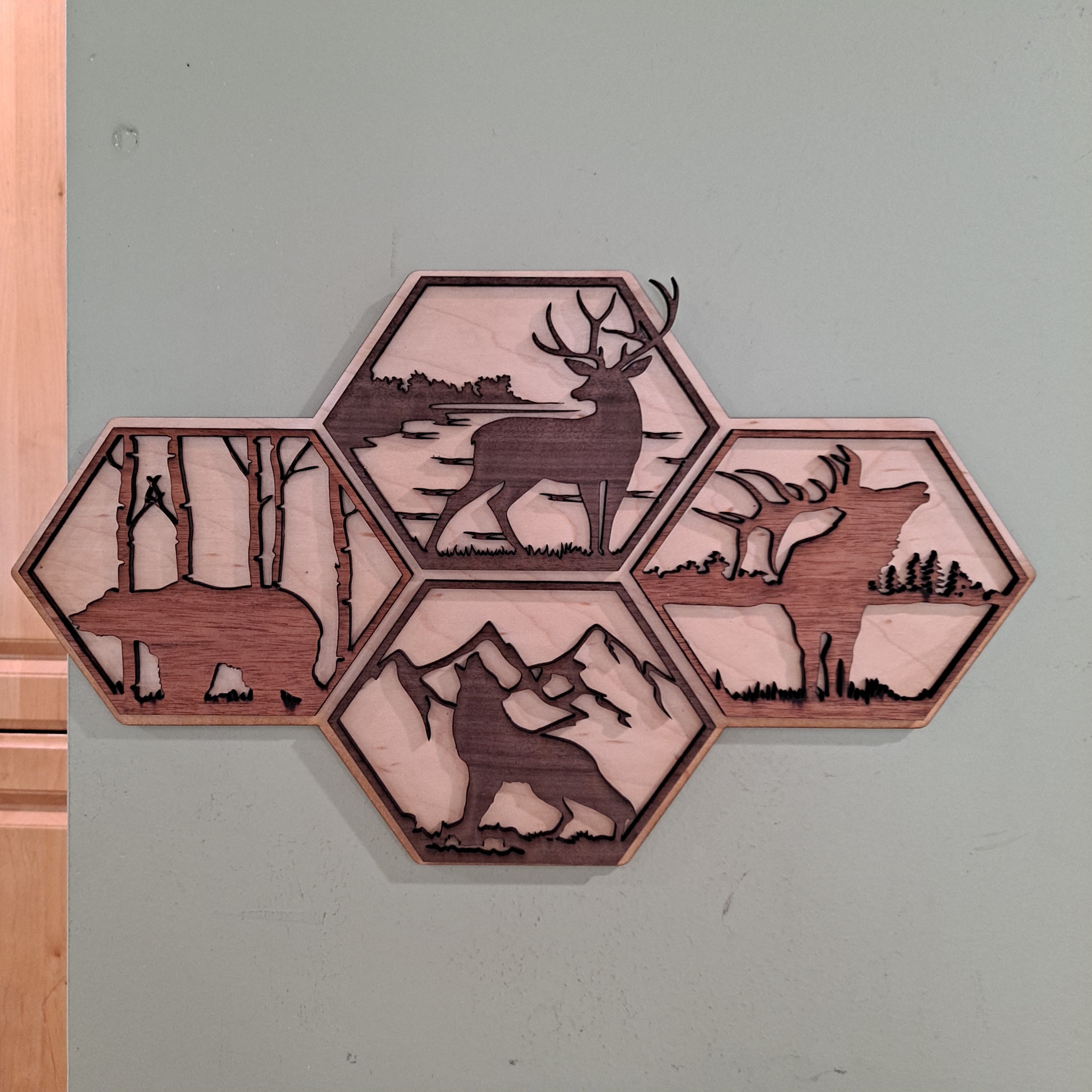 Multilayer Wood Art: Wildlife Hexagons Bear Deer Moose Wolf - Etsy