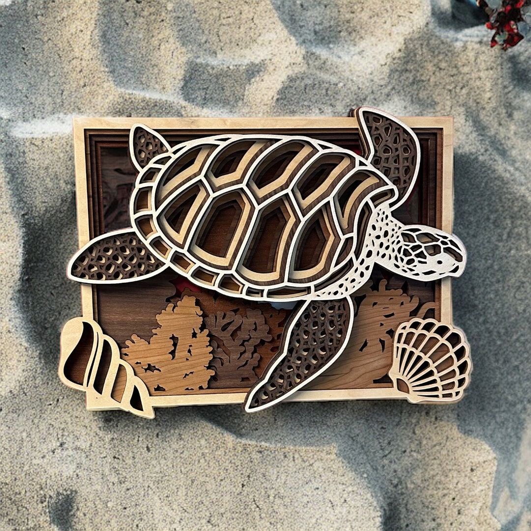 Multilayer Wood Art: Sea Turtle Scene Wood Wall Decor, Wall Art, Sign ...