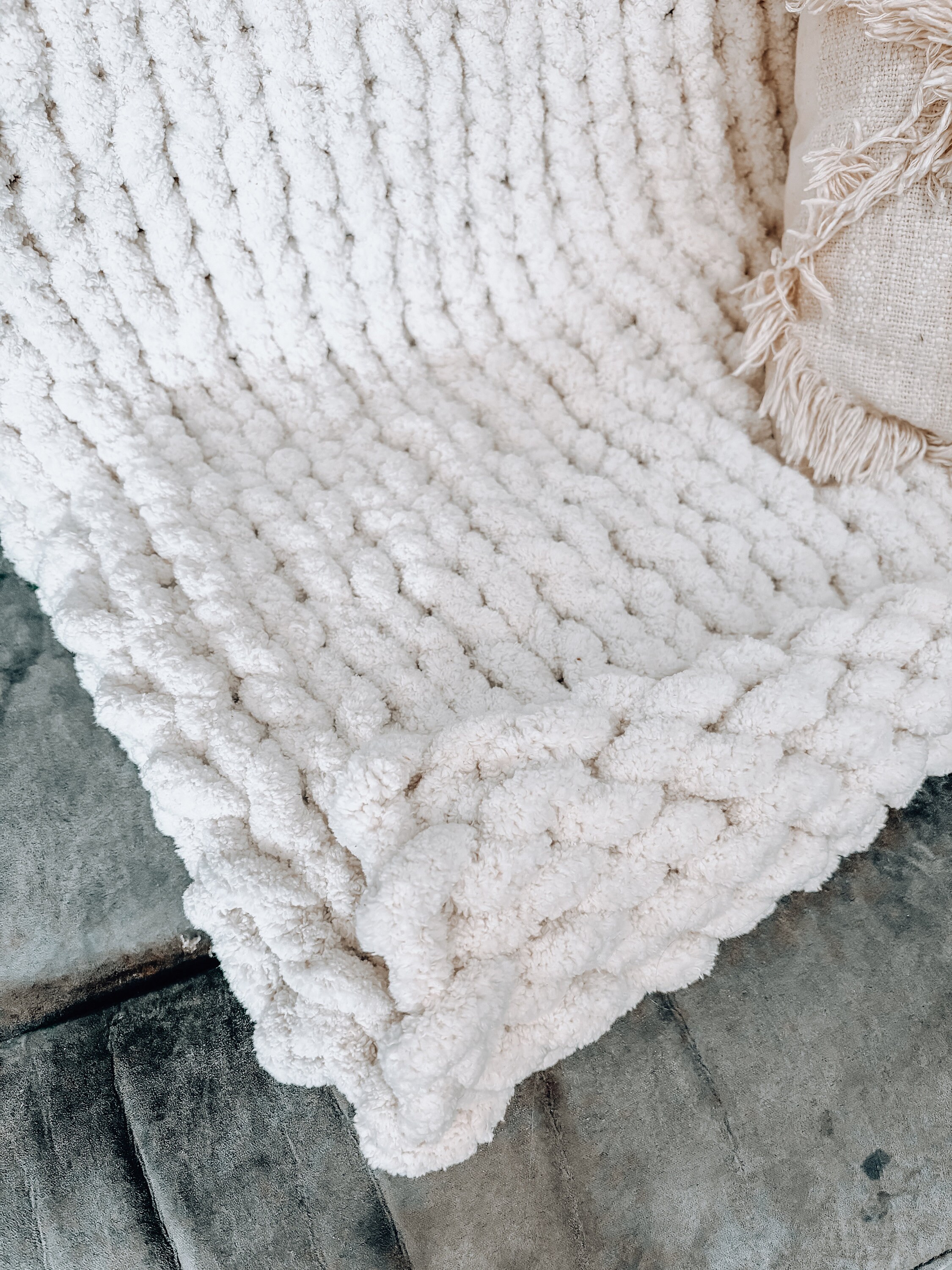 Hand Knit Chunky Blanket, Chunky Knit Blanket, Handmade Chunky Knit ...