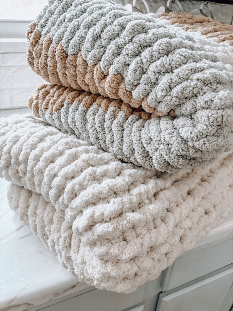 Hand Knit Chunky Blanket, Chunky Knit Blanket, Handmade Chunky Knit ...