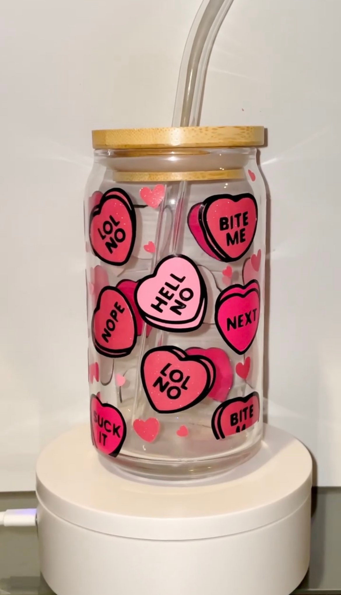 Candy Hearts Beer Can Glass Valentines Cup Iced Coffee Cup Soda Can