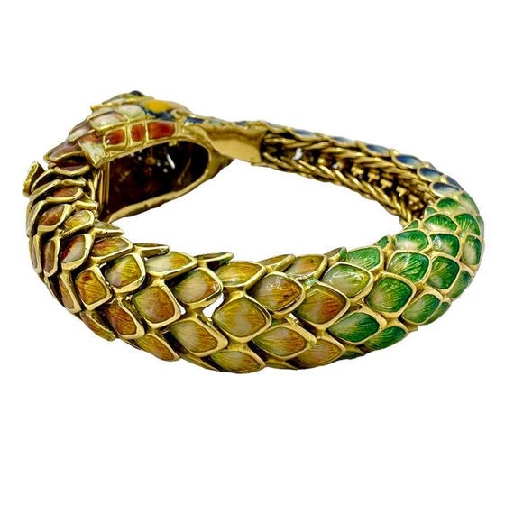 Fabulous Serpent Motif 18K Gold, Enamel And Diamond F… - Gem