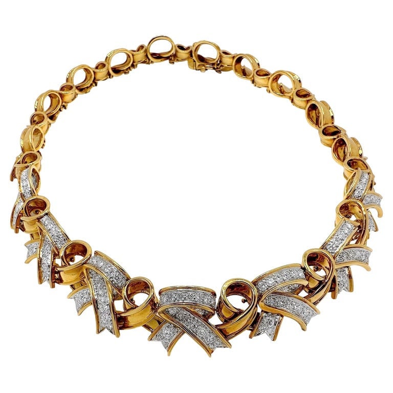 Vintage Tiffany & Co. Ribbons Collection Necklace in Gold Platinum and ...