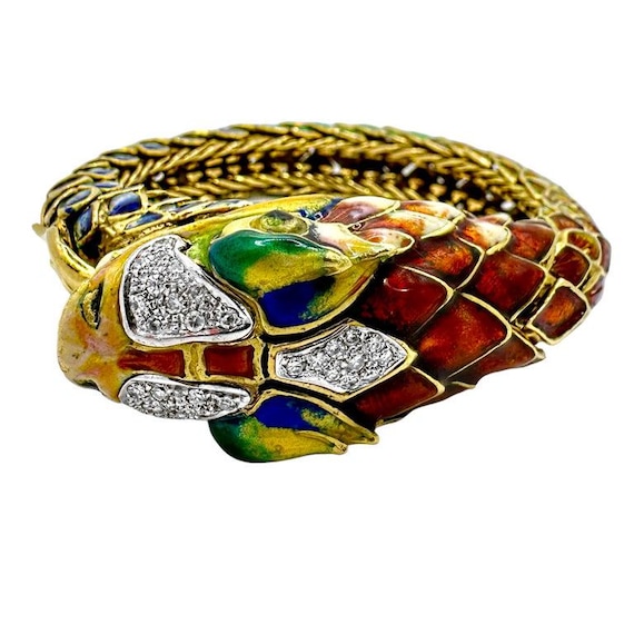 Fabulous Serpent Motif 18K Gold, Enamel And Diamond F… - Gem