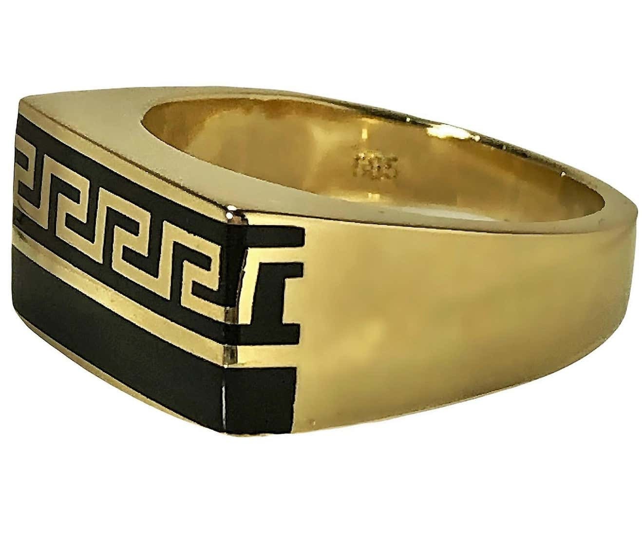 Gent's 14k Gold and Black Enamel Greek Key Motif Ring - Etsy