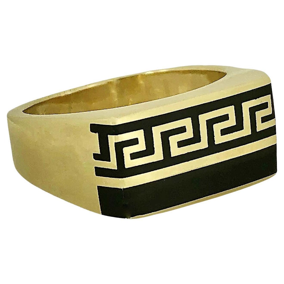 Gent's 14k Gold and Black Enamel Greek Key Motif Ring - Etsy