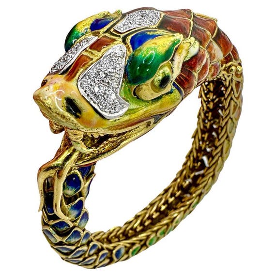 Fabulous Serpent Motif 18K Gold, Enamel And Diamond F… - Gem