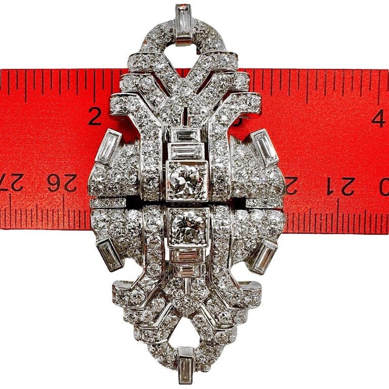 Platinum Art-deco Double Dress Clips With Approximately 10ct of Fine ...