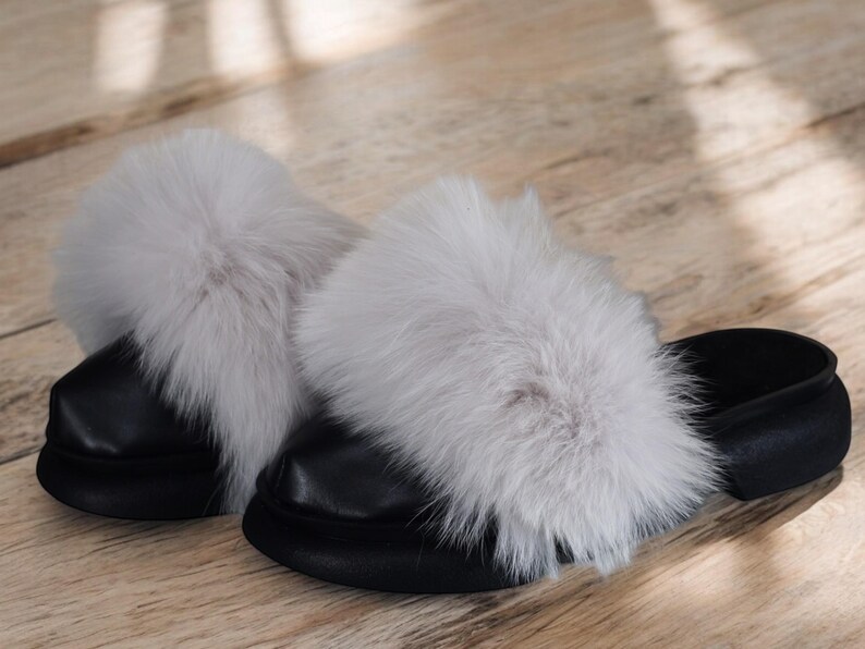 Cozy Luxury Gorgeous Slippers White Fox Fur, Leather and Suede ...