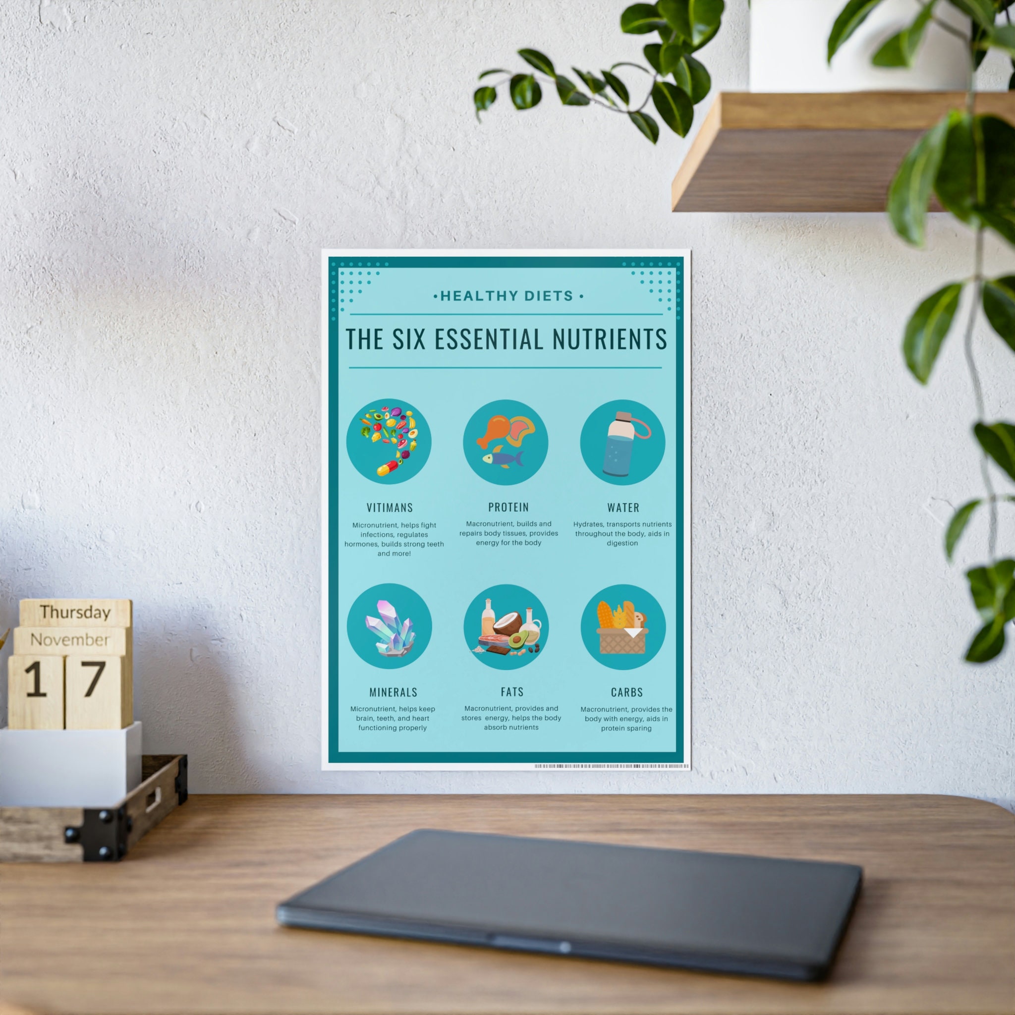 Healthy Eating: 6 Essential Nutrients Poster - Etsy
