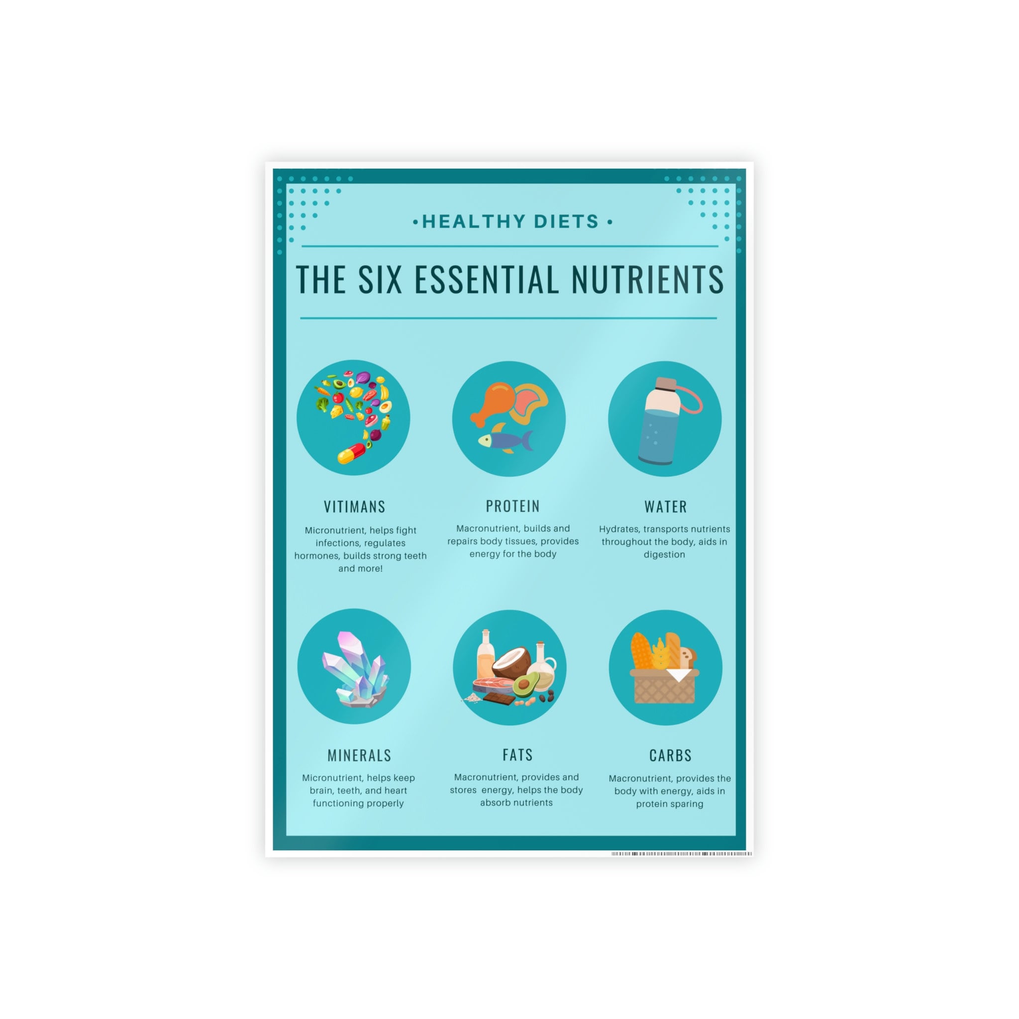 Healthy Eating: 6 Essential Nutrients Poster - Etsy