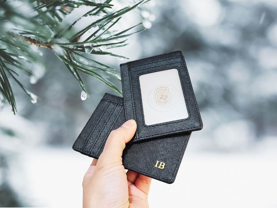 Black Saffiano Leather Minimalist Card Wallet With ID Window ...