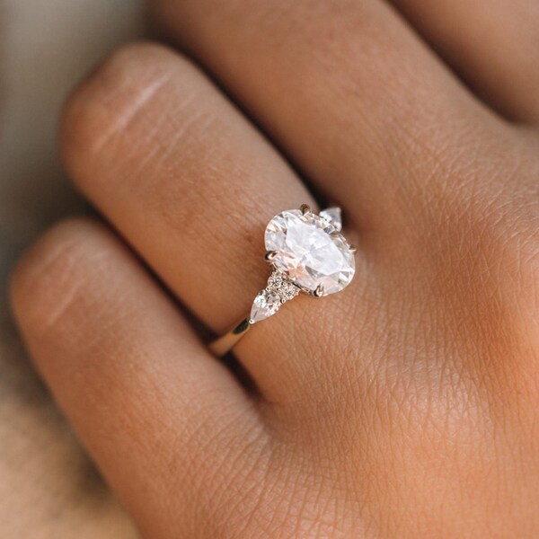 Oval Engagement Ring With Side Stones - Etsy