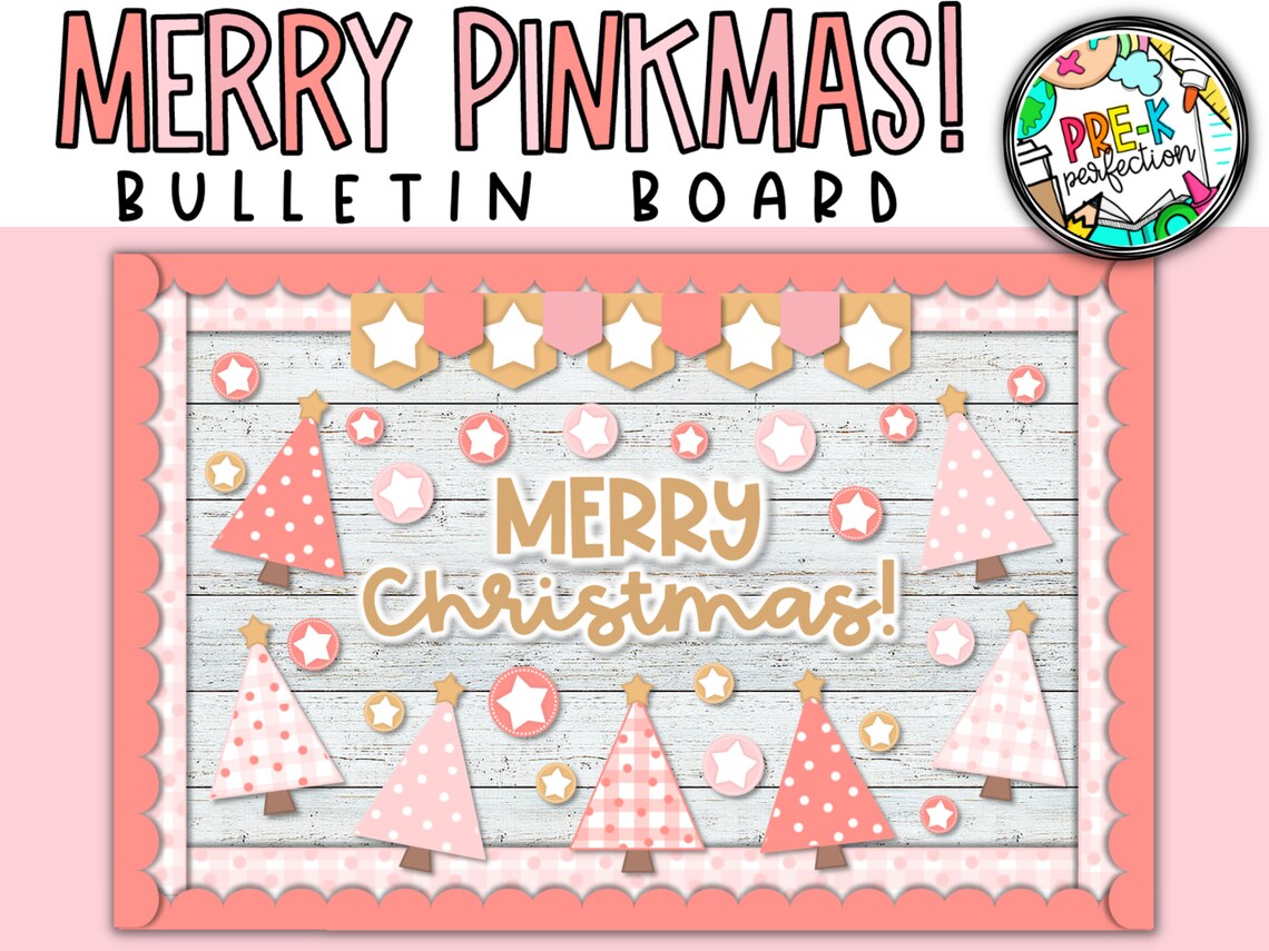 Pink Christmas Tree Bulletin Board: Classroom Holiday Decor (digital ...