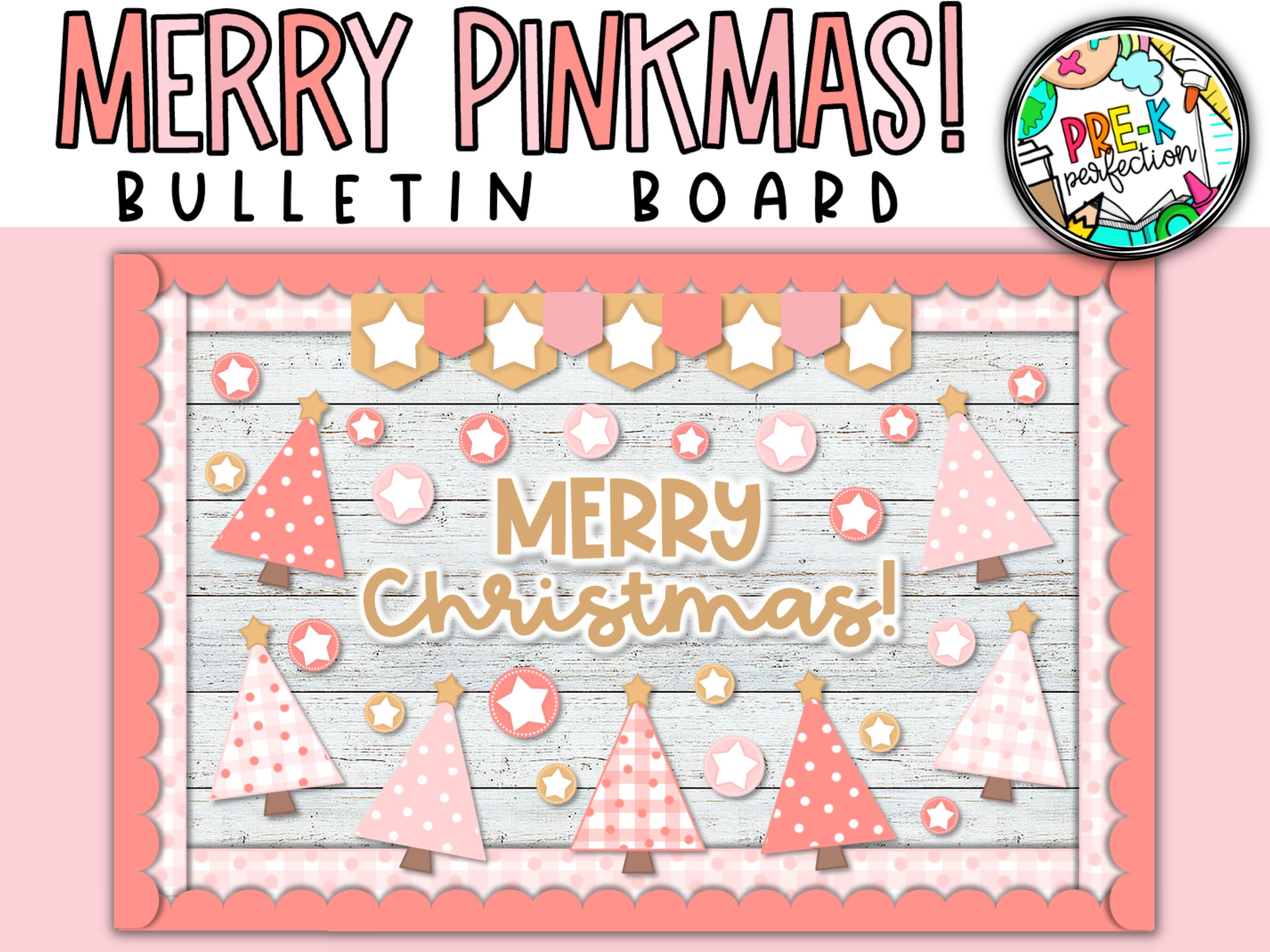 Pink Christmas Tree Bulletin Board: Classroom Holiday Decor (digital ...