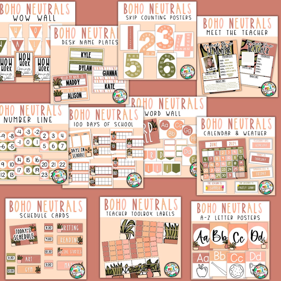 Boho Neutrals Classroom Decor Bundle: Earthy Plant Theme (digital ...