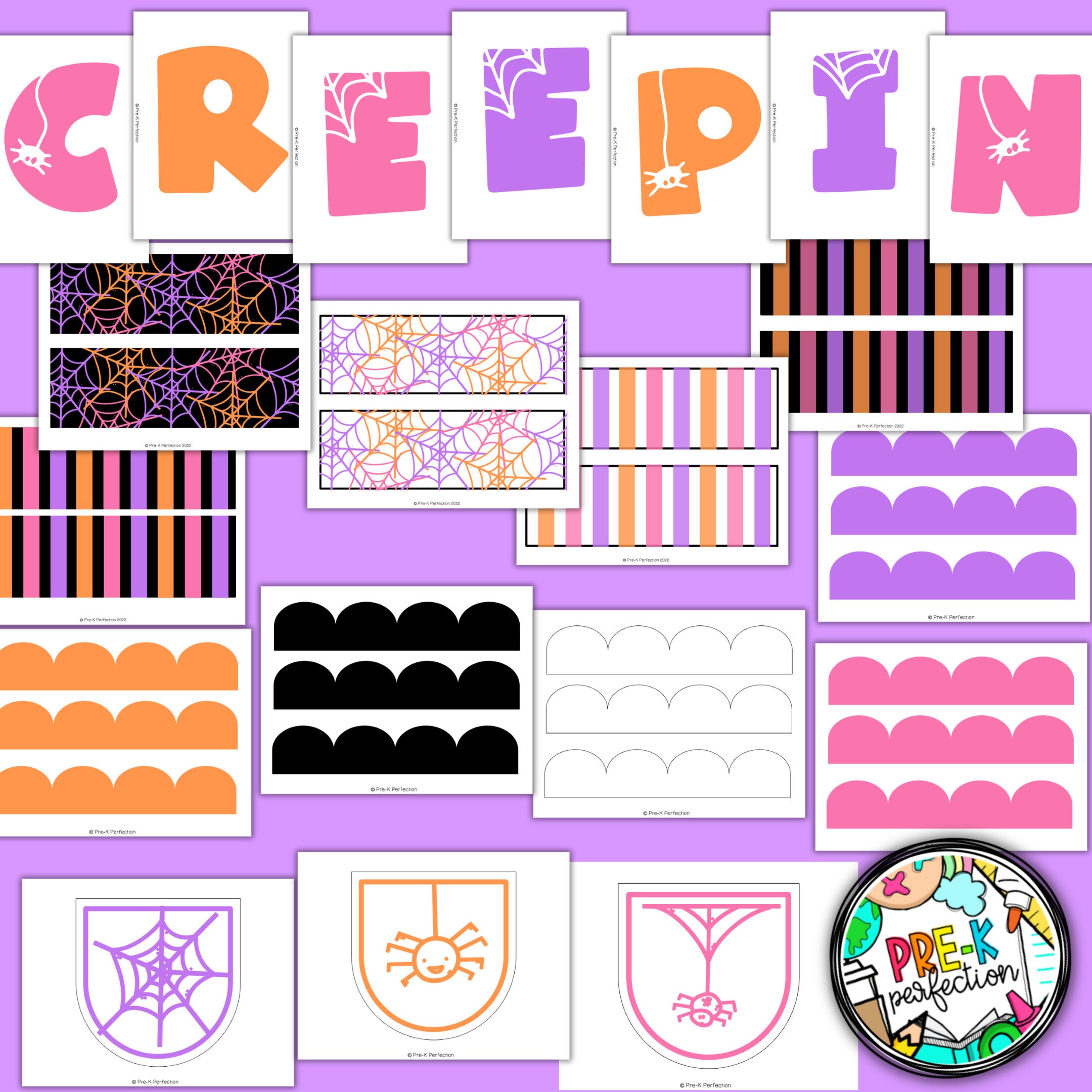 Halloween Spider Bulletin Board Kit: Creeping It Real Decor (digital ...