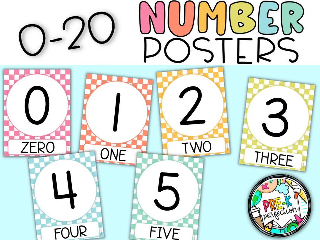 Check Pattern 0-20 Number Posters | Digital Download | 90's Inspired ...