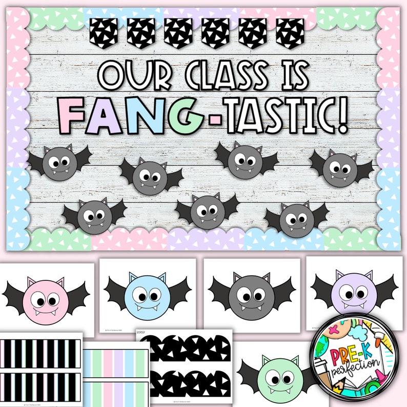 Pastel Halloween Bat Bulletin Board Modern Bat Bulletin - Etsy