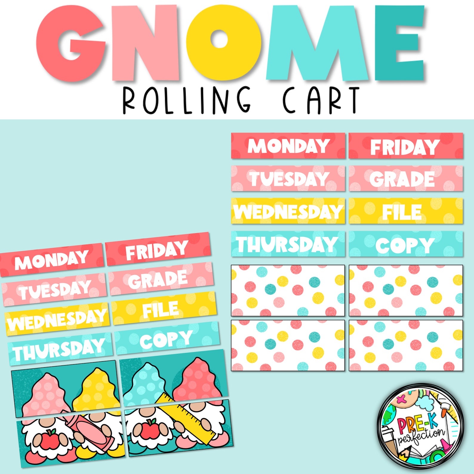 Gnome Classroom Rolling Cart Decor: Editable Labels (digital Download ...