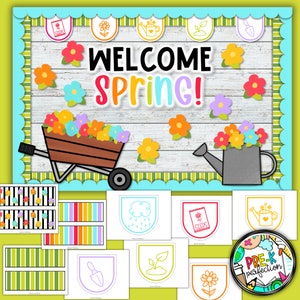Spring Flowers Bulletin Board | Spring Has Sprung | Welcome Spring - Etsy