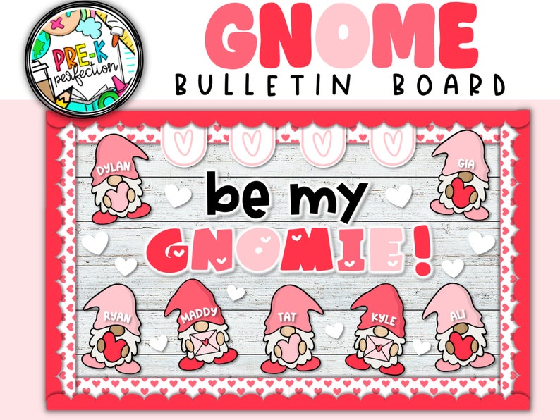 Valentine's Day Gnome Bulletin Board Be My Gnomie - Etsy